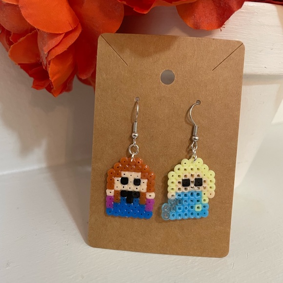 Hand Crafted | Jewelry | Perler Bead Disney Anna And Elsa Earrings ...